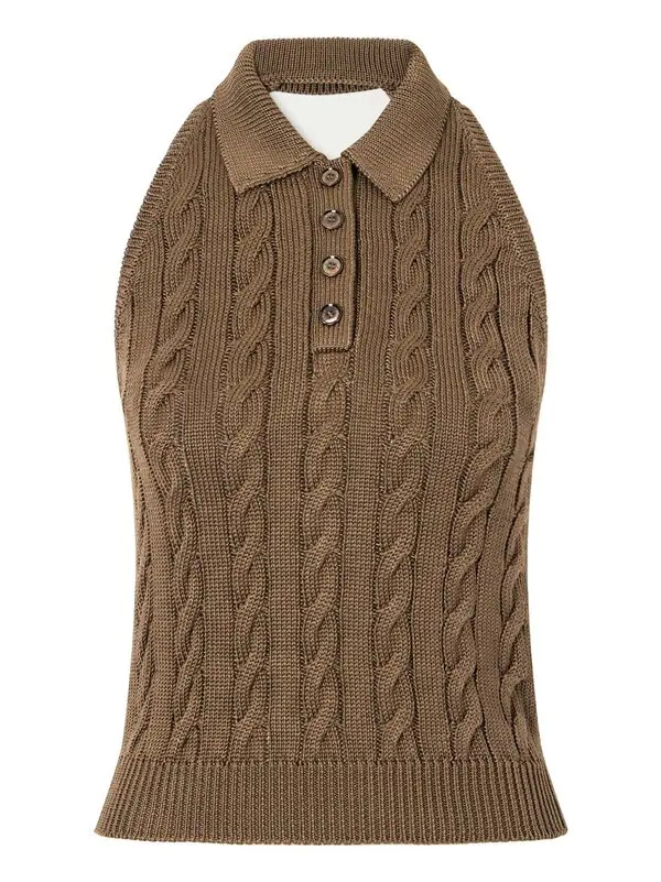 Ralph Lauren Cable-knit Halterneck Stretch-silk Polo - Brown