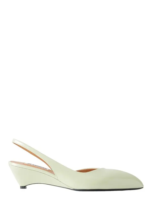 JIL SANDER Arc Patent Leather Slingback Wedge Sandals - Green