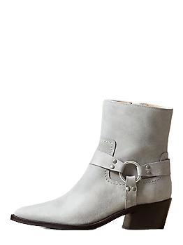 BOS & CO Belle Leather Ankle Boots With Harness Detail - Light Grey