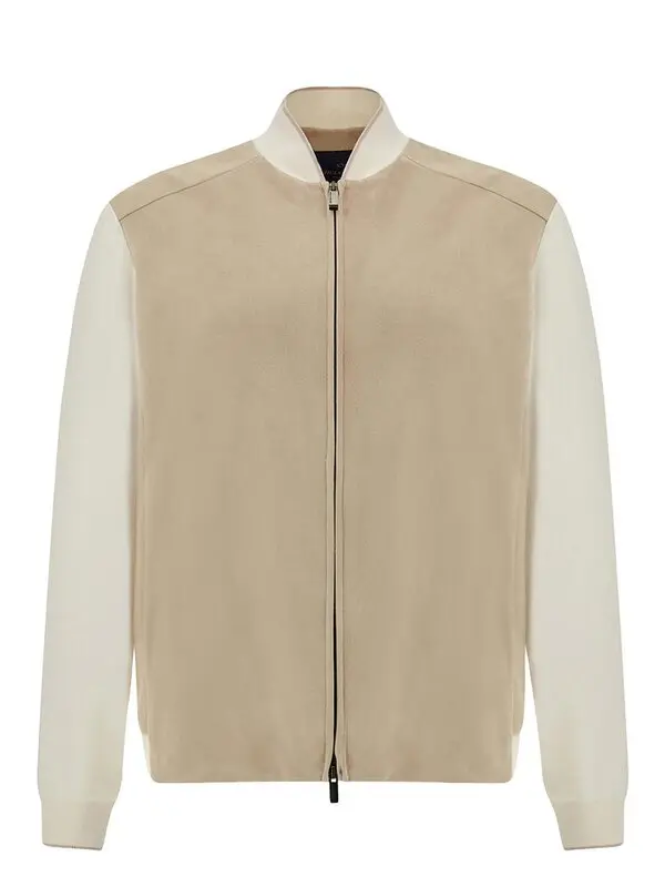 Paul & Shark Hybrid Bomber Jacket In Cotton-silk Knit And Aqualeather Suede - White