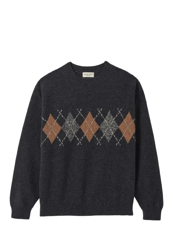 Johnstons Of Elgin Rusky Grey Argyle Lambswool Jumper - Blue