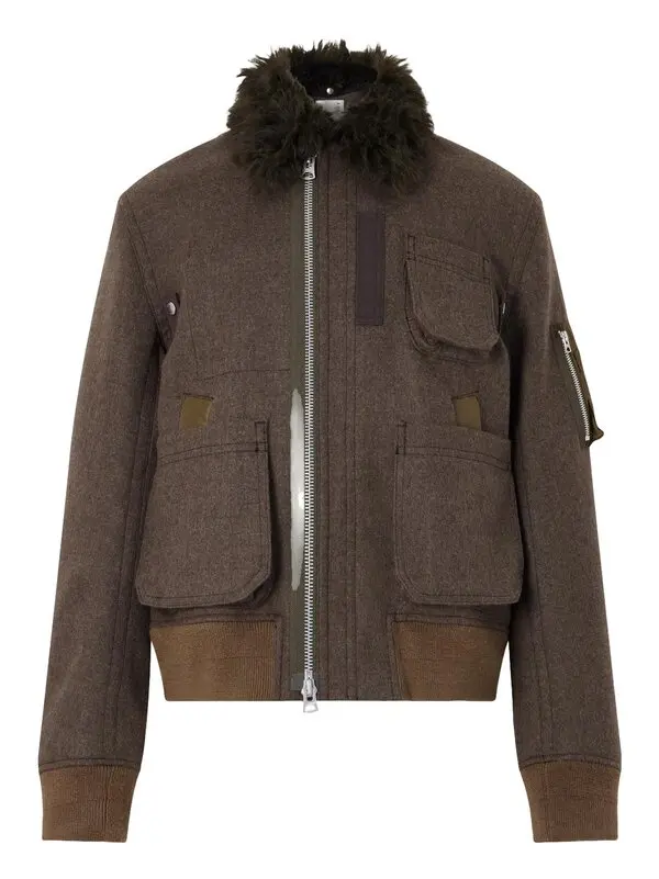 Sacai Melton Wool Blouson Jacket With Plush Trim - Brown