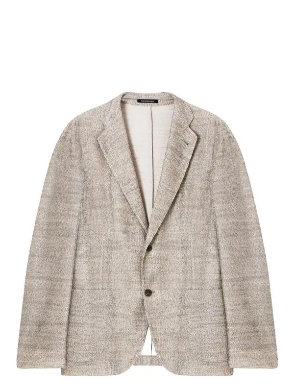 Emporio Armani Notched-lapel Knit Blazer With Iridescent Finish - Brown