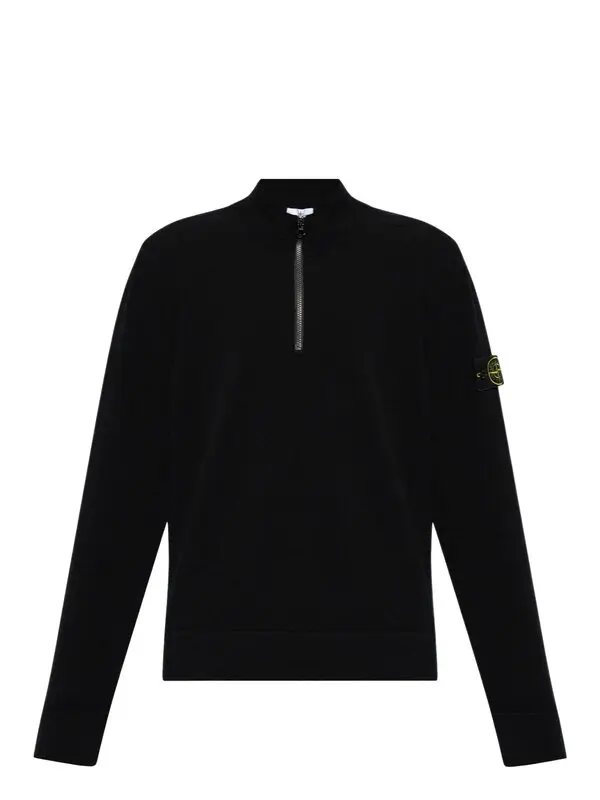 Stone Island Logo Patch Quarter Zip Jumper - Black