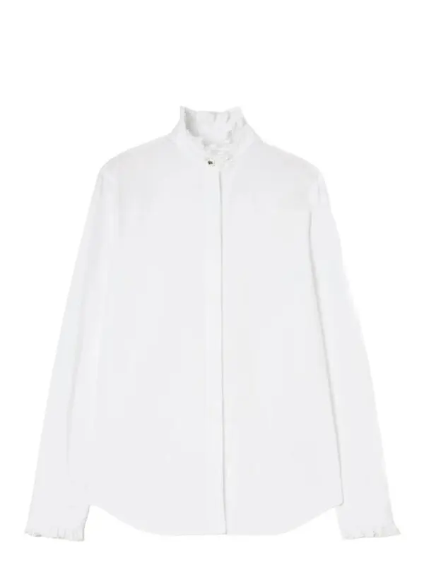 Burberry Classic Fit Cotton Poplin Shirt With Ruffled Trims - No