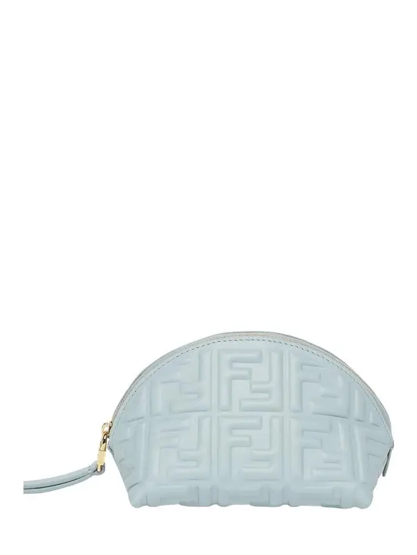 Fendi Nappa Leather Pouch With Ff Motif - Light Blue