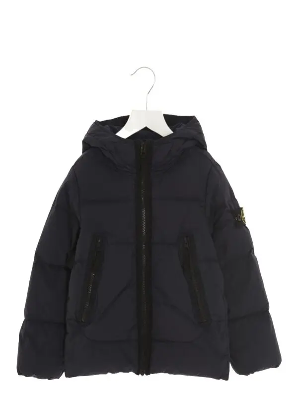 Stone Island Logo-patch Feather-down Hooded Jacket - Blue