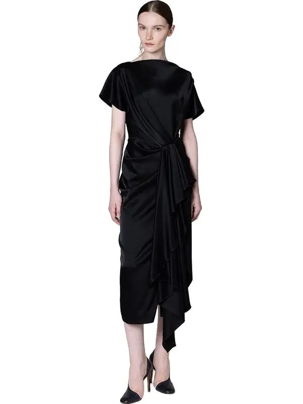 ROKSANDA Satin Draped Zoa Midi Dress - Black