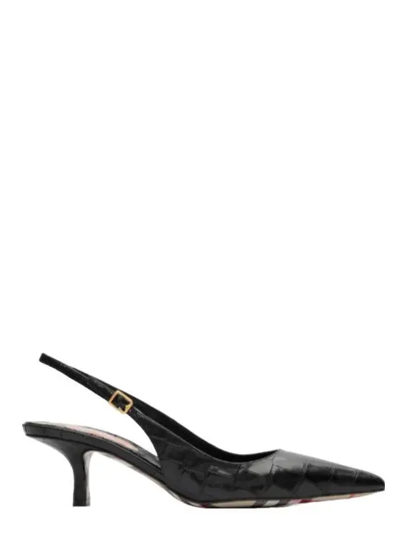 Burberry Crocodile-effect Leather Slingback Pumps - Black
