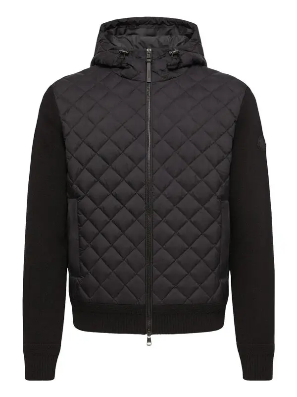 Moncler Wool Cashmere Blend Quilted Hoodie - Black