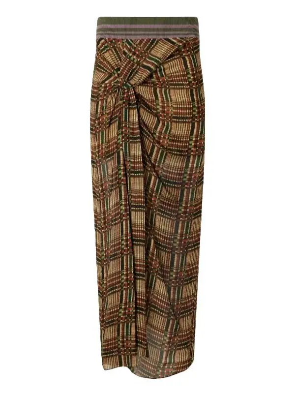 Dries Van Noten Checked Georgette Midi Skirt - Brown