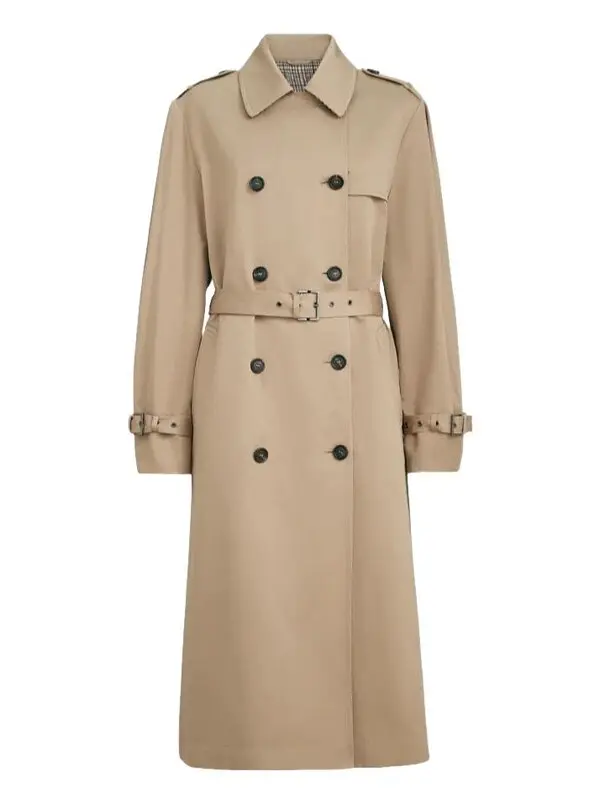 Brunello Cucinelli Cotton And Linen Twill Trench With Monili - Camel