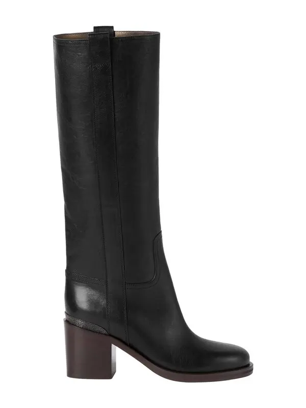 Brunello Cucinelli Cowhide Knee-high Boots With Embellished Detail - Black