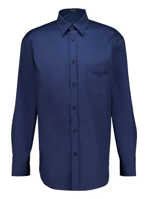 Balmain Logo-embroidered Chest-pocket Shirt - Blue