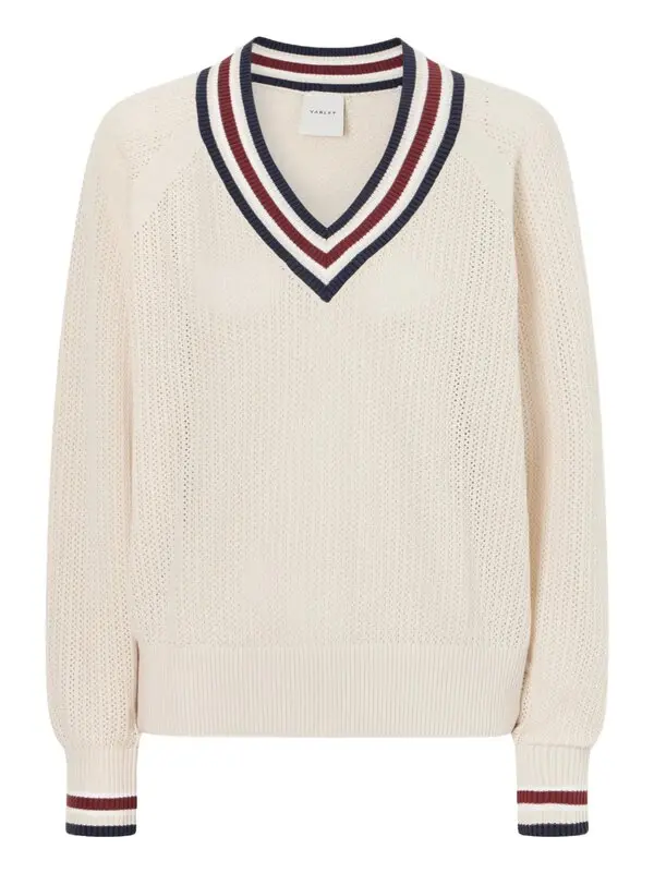 Varley Striped V-neck Fine Knit Pullover - No
