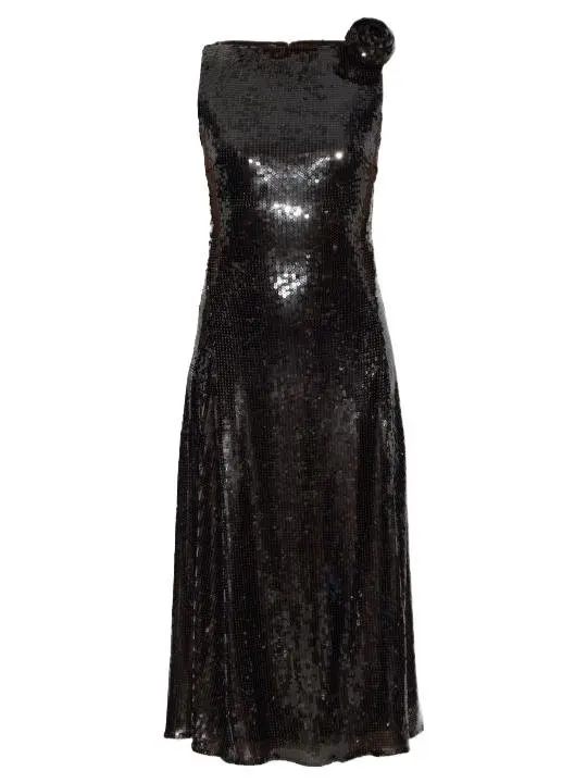 ROTATE BY BIRGER CHRISTENSEN Sequins Midi Flared Dress - Brown