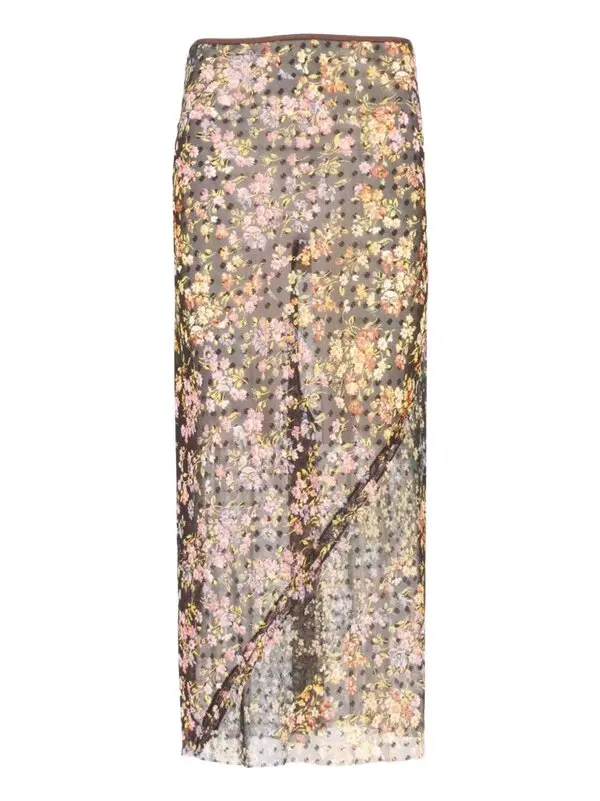 Dries Van Noten Floral Patchwork Jacquard Midi Skirt - Amber