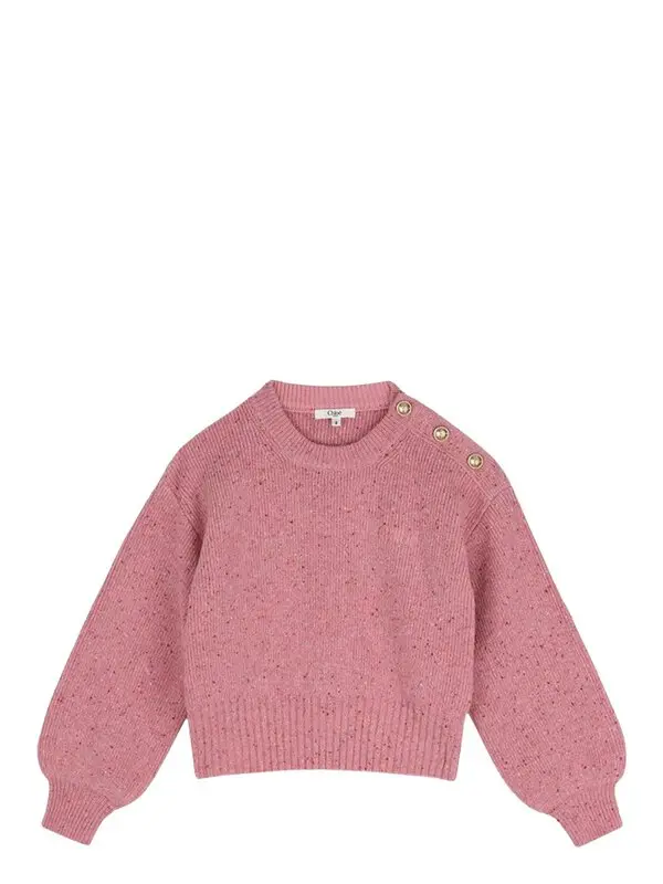 Chloé Button Detail Embroidered Logo Sweater - Pink
