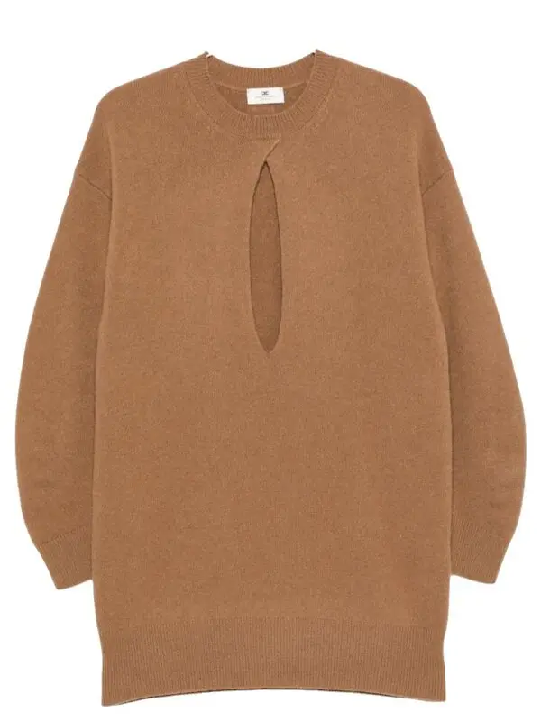 Elisabetta Franchi Cut-out Knitted Mini Dress - Brown