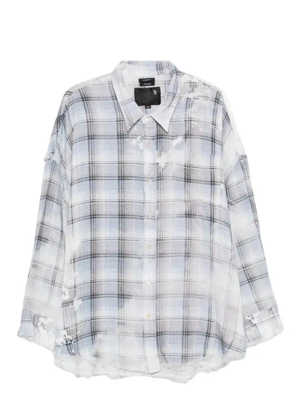 R13 Shredded Seam Drop Neck Shirt - Blue Bleached Check