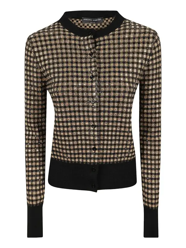 Ermanno Scervino Embellished Check Cardigan - Black