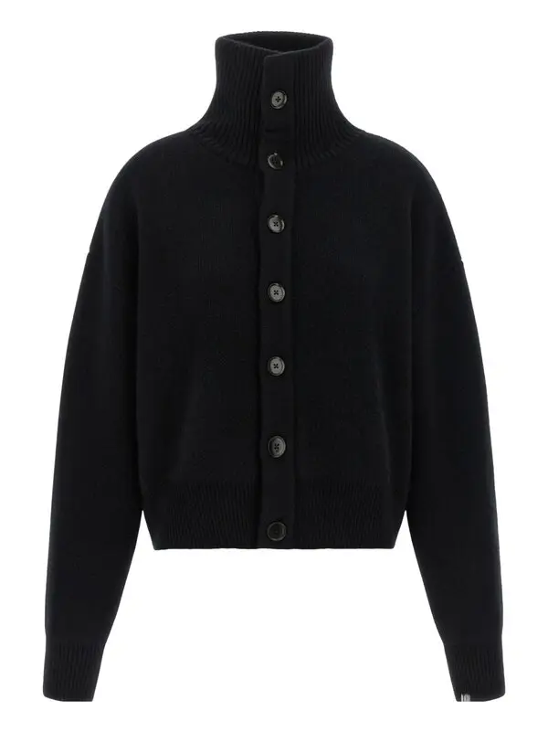 Extreme Cashmere Cropped High Neck Cardigan - Black