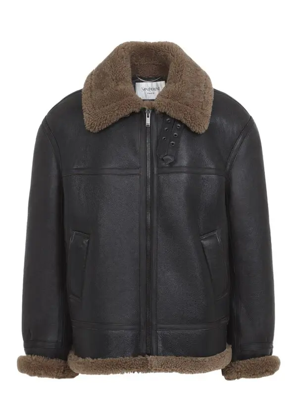 Saint Laurent Shearling-trimmed Leather Jacket - Black