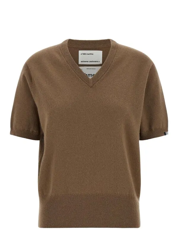 Extreme Cashmere Martina V-neck Short Sleeve Sweater - Brown