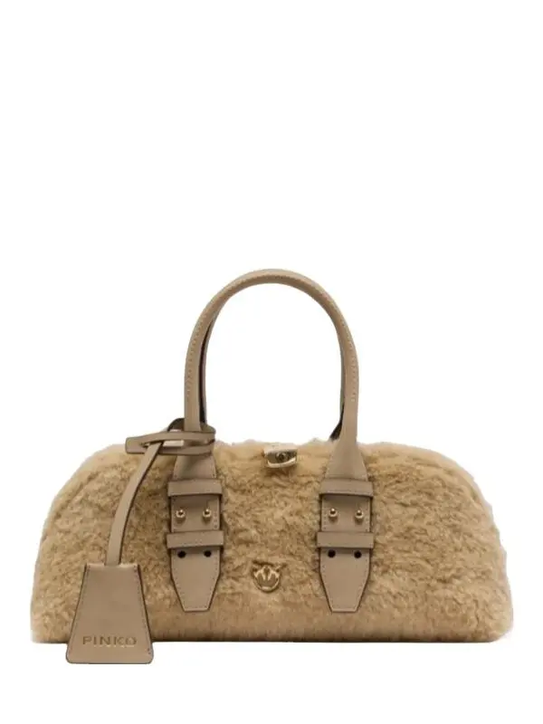 Pinko Escape Horizontal Small Bowling Handbag - Beige