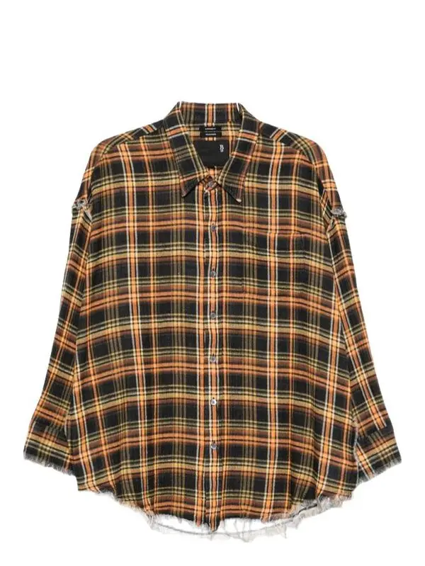 R13 Check-pattern Frayed-seam Shirt - Brown