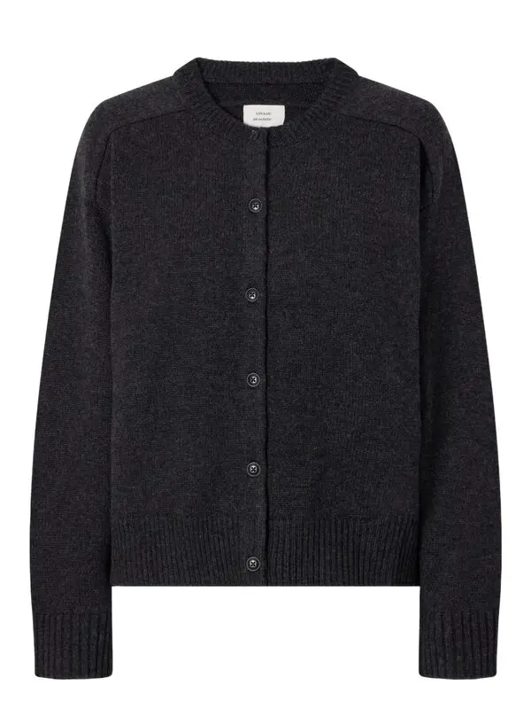 Loulou De Saison Heather Dark Grey Wool Blend Crew Neck Knit Cardigan - Black