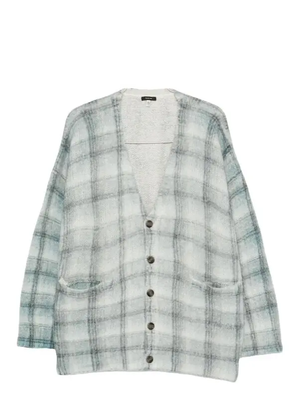 R13 Printed Alpaca Wool Blend Oversized Cardigan - Blue Check Pattern