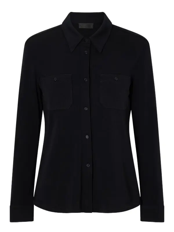 NILI LOTAN Solid Lapel Collar Slim Fit Polo Top - Black