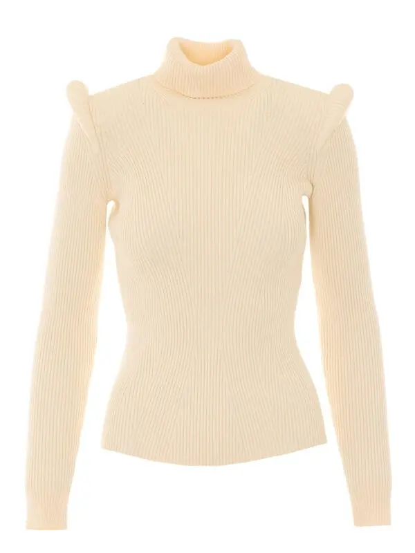 Elisabetta Franchi Knit Turtleneck Top With 3d Details - Nude