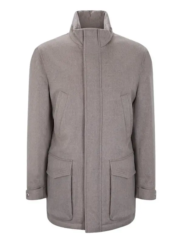 Brunello Cucinelli High-necked Long-sleeved Cotton Coat - Gray