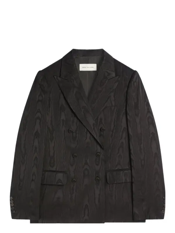 Dries Van Noten Double Breasted Moiré Blazer - Black