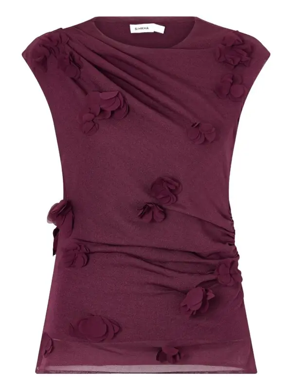 Simkhai Sleeveless 3d Floral Mesh Top - Red