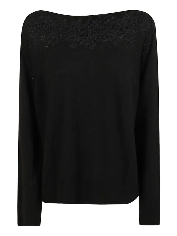 Ermanno Scervino Lace Trim Boat Neck Knitted Sweater - Black