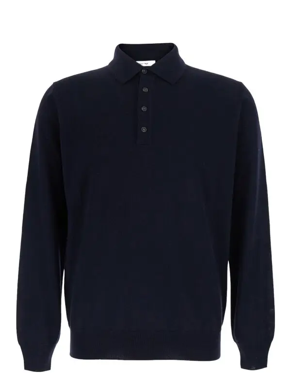 KANGRA Long-sleeve Polo-collar Sweater - Blue