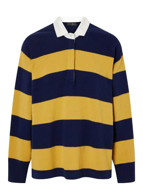 NILI LOTAN Striped Long Sleeve Lapel Knit Sweater - Black