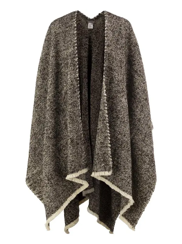 Brunello Cucinelli Herringbone Oversized Cape - Black
