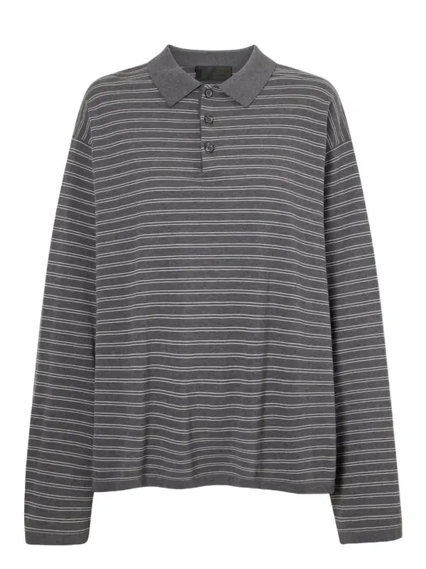 NILI LOTAN Striped Long Sleeve Polo Shirt - Gray