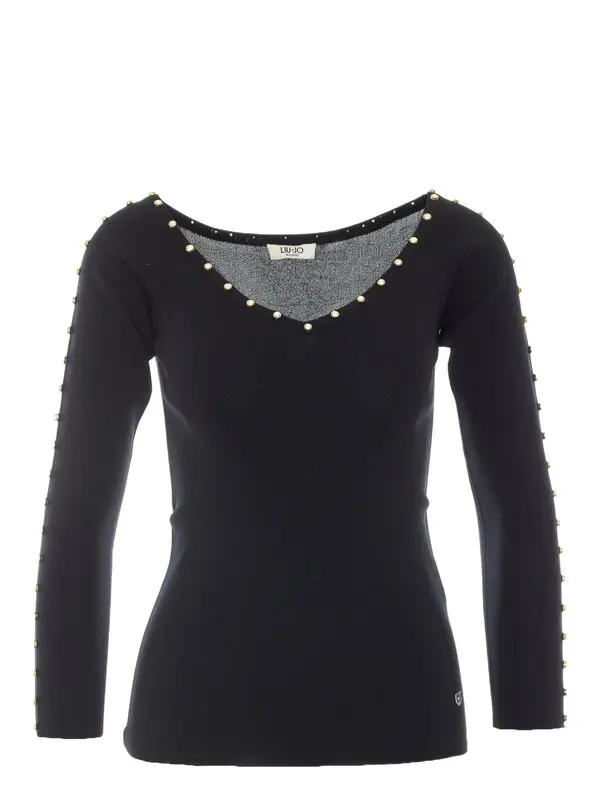 Liu Jo V-neck Embellished Knit Top - Black