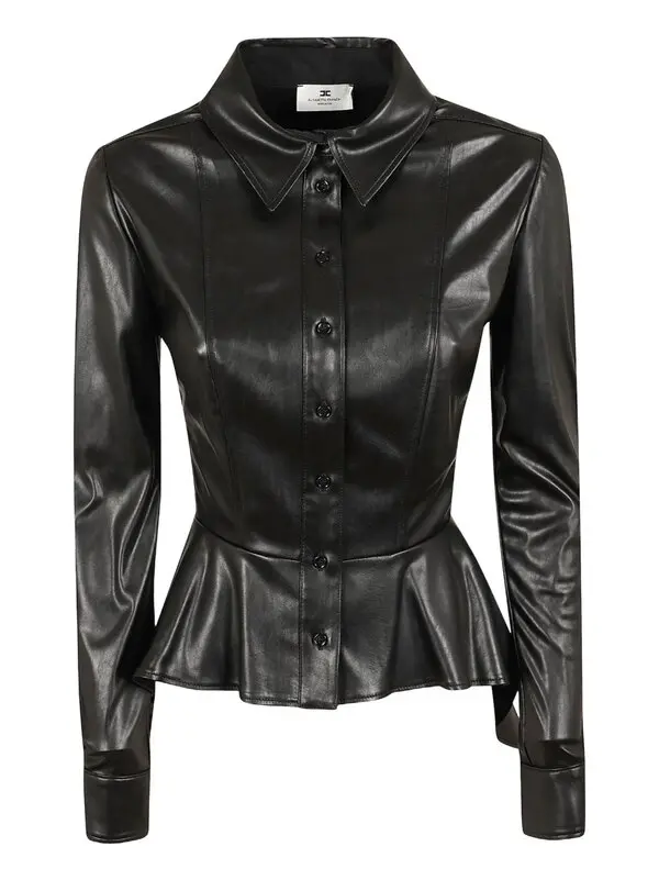 Elisabetta Franchi Ruffled Faux Leather Shirt - Black
