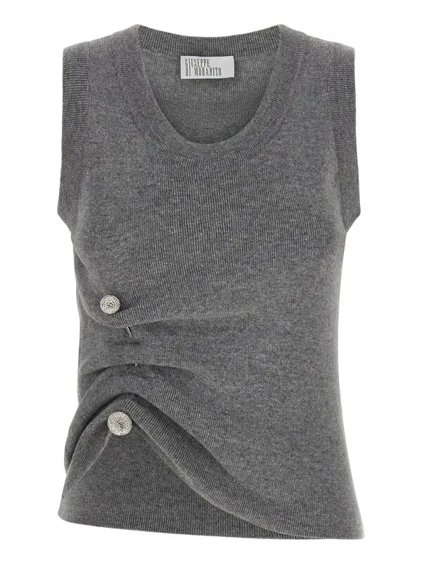 Giuseppe Di Morabito Crystal-embellished Draped Ribbed Top - Grey