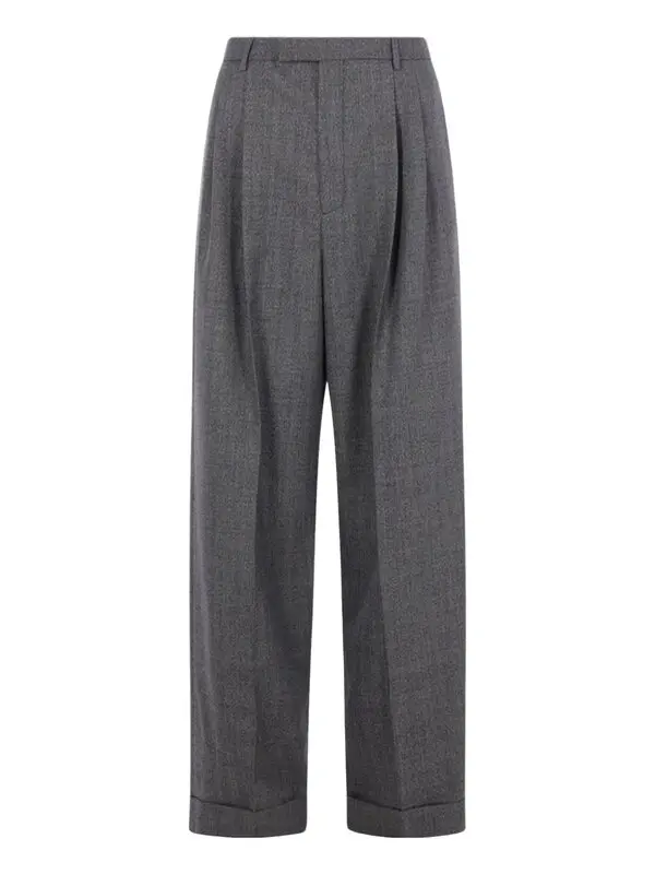 Valentino Garavani Pleated Straight Leg Pants With Turn-up Hem - Black