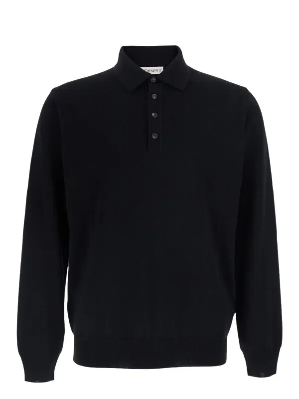KANGRA Long-sleeve Polo-collar Sweater - Black