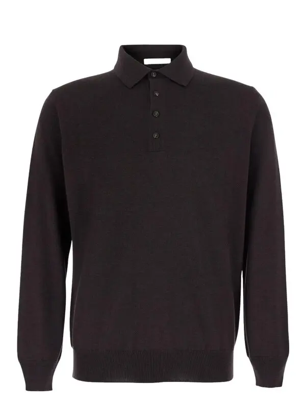 KANGRA Long-sleeve Polo-collar Sweater - Brown