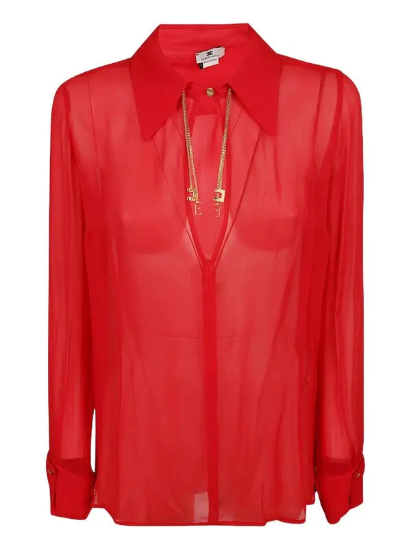 Elisabetta Franchi Blouse In Georgette Fabric With Jewel Logos - Red