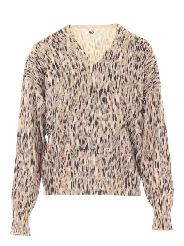 Liu Jo V-neck Knit Top With Ribbed Cuffs And Hem - Nude